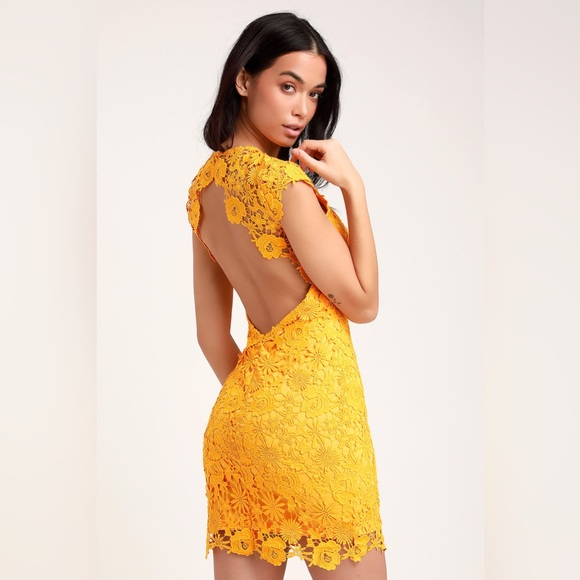 Lulus | Dresses | Yellow Backless Lace Mini Dress | Poshmark